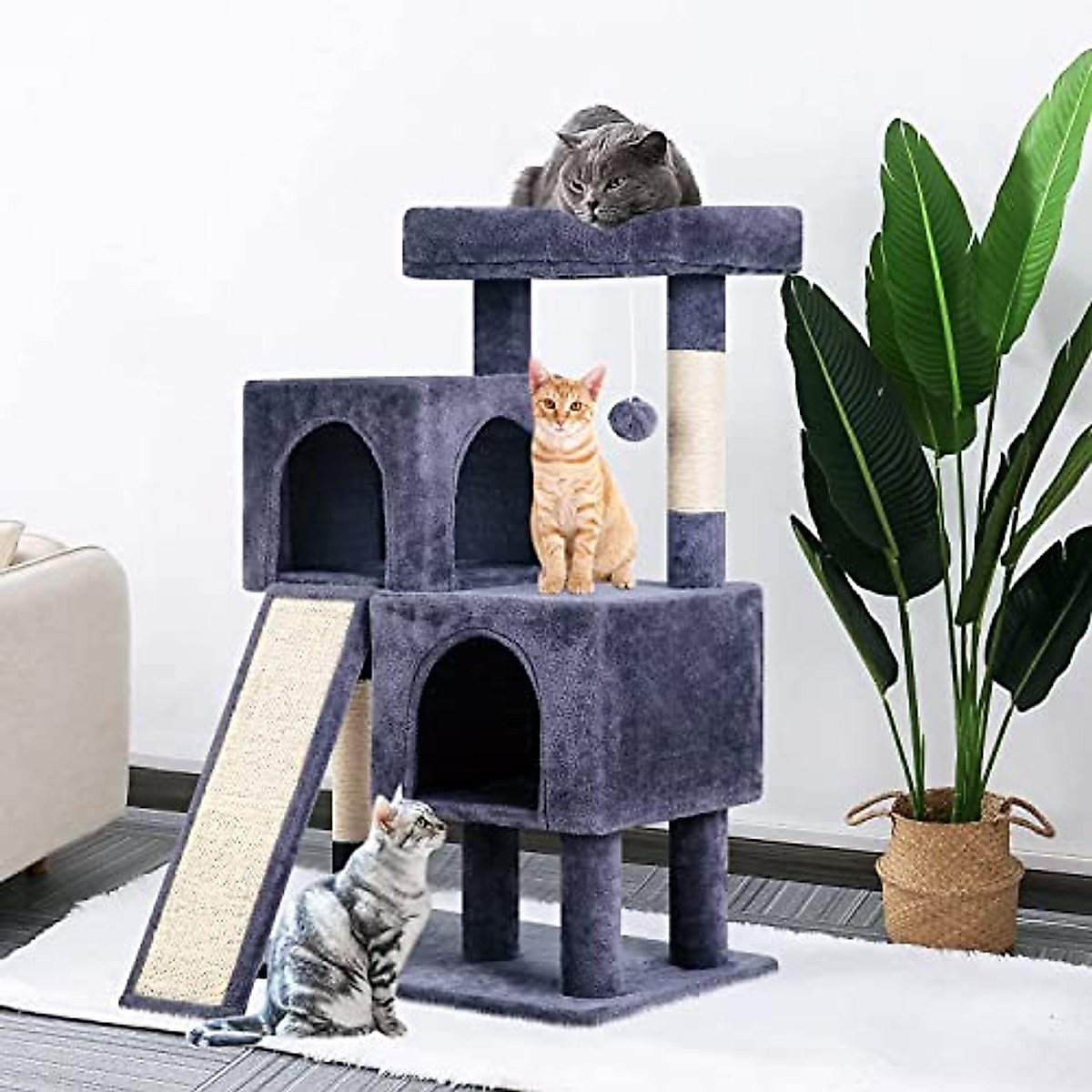 BestPet 36 inches Cat Tree for Indoor Cats Cat Tower with Scratching Posts Multi-Level Cat Furniture Condo with Ramp, Perch Spacious Cat Cave & Funny Toys for Kittens House,Dark Grey
