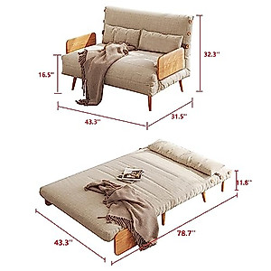 JASIWAY Convertible Sofa Bed, Love Seat Sleeper 2 Seater Sofa Bed, Leisure Chaise Lounge Couch with Sturdy Wood Frame for Home & Office, Comfortable Sleeper Chair (As Bed - 78.7" x 43.3" x 11.8")