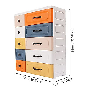 Plastic Drawers Dresser with 10 Drawers, Plastic Tower Closet Organizer with Removable Wheels Suitable for Condos Dorm Rooms Bedrooms Nurseries Playrooms Entryways, 29.52"W x 12.2"D x 36.64"H