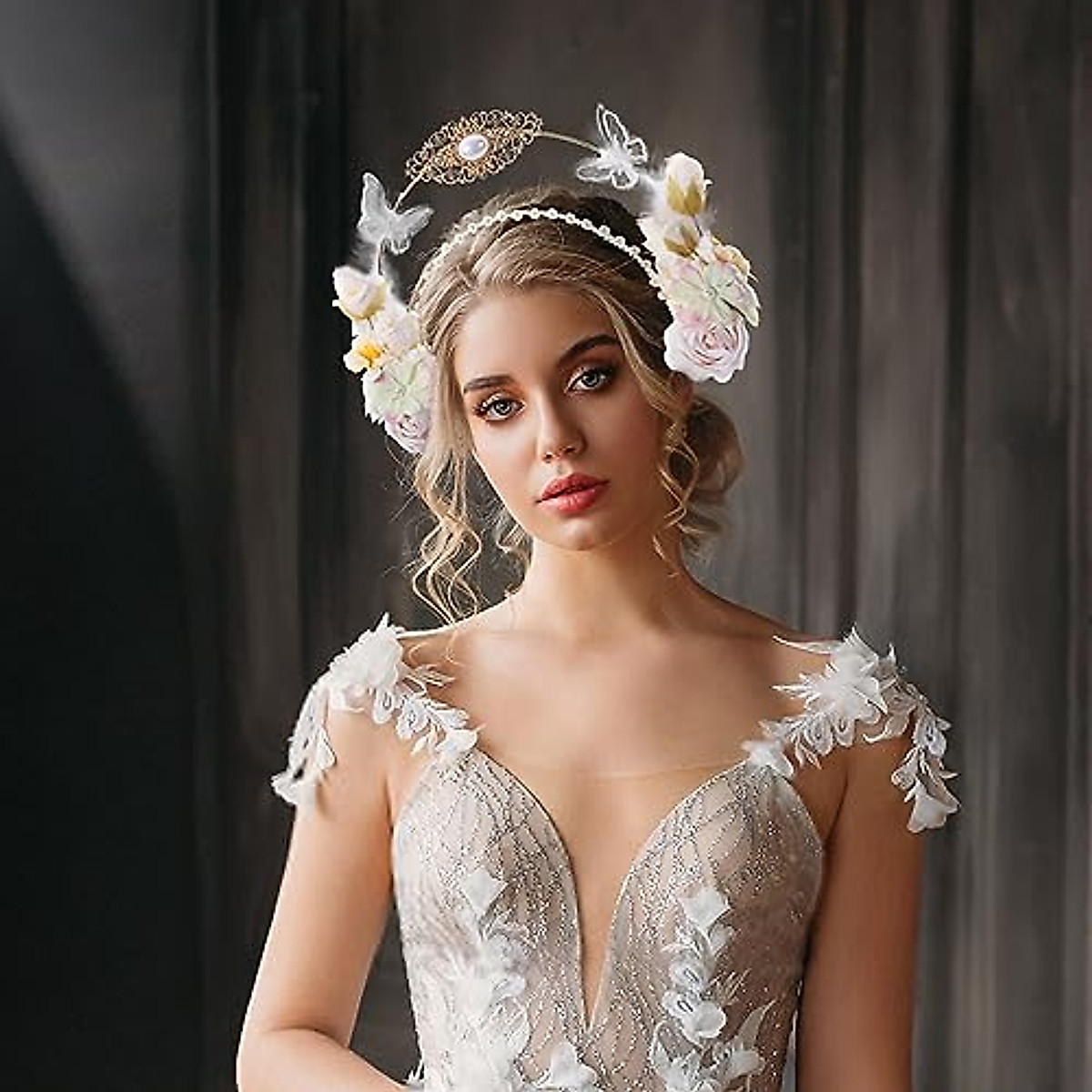 KorViShow Fairy Holy Mother Halo Crowns Flower Headband for Kids Floral Princess Tiara Daily Photoshoot Cosplay Costume Wedding Birthday Renaissance Hair Accessories…