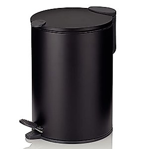 Kela Bathroom Trash Can with Soft Close, Step-On Lid, Black, 0.8 Gallons, 9 inches Tall, Small Waste