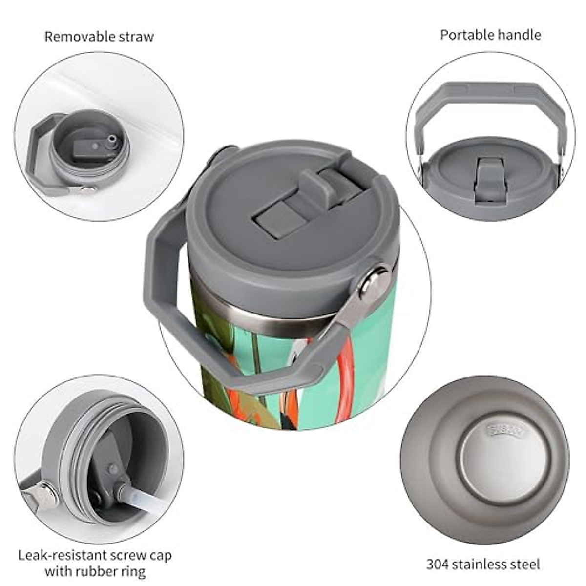 BWQJKUO Large Capacity Car Cup 30 Oz Stainless Steel Tropical Flamingo Printed Travel Mug Leak-proof Flip Straw Tumbler with Handle,keeps Cold Or Ho