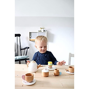 Small Foot Wooden Toys-Premium 17 Piece Toy Tea Playset- Deluxe Play Pretend Food Set includes Tea Pot, Cookies, Plates and Teacup-Ideal for Toddlers 3+