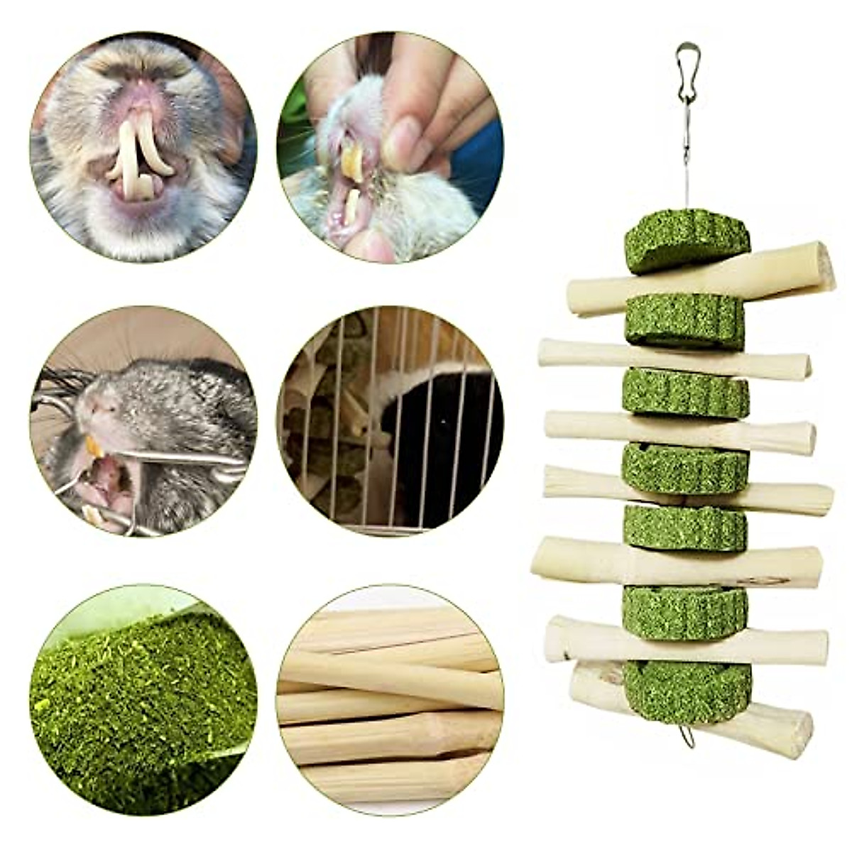 kathson Bunny Chew Toys for Teeth, Pet Snacks Molar Sweet Bamboo with Grass Cake for Hamster Chinchilla Guinea Pig Rabbit Rats(2 Packed)