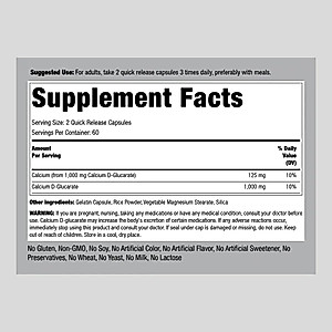 Calcium D Glucarate 1000mg | 120 Capsules | Non-GMO, Gluten Free Supplement | by Piping Rock