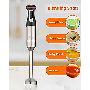 Brigii 800W Hand Blender, Immersion Hand Blender with 5 Mixing Speed, Handheld Blender Set including Blending Shaft, Food Chopper, Egg Whisk, Milk Frother, and Mixing Cup-Black