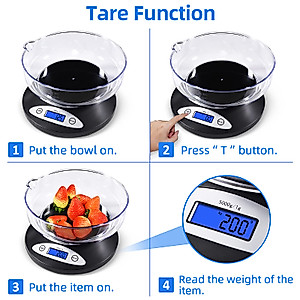 THINKSCALE Digital Kitchen Scale, Highly Accurate 5000g/11lb x 0.1oz, Food Scale for Cooking, Baking and Weight Loss, Kitchen Scale with Bowl 2 Modes and Tare Features, Back-lit LCD Display