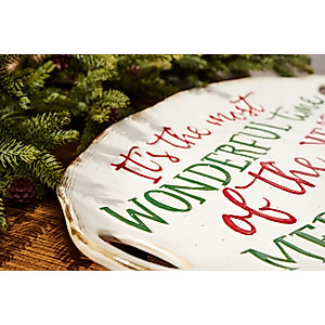 Mud Pie Farmhouse Christmas Serving Platter Set of 2, Red, 17"x10.75"