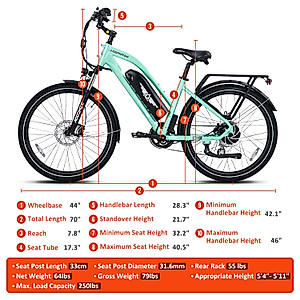 ADDMOTOR Electric Bike for Adults, Electric Bicycles with 48V*20Ah Removable Battery, 125 Miles, 500W Step-Thru Ebike, 26 x 2.3 Inch Tire, E-43 Mountain City E-Bike(Rose Pink)