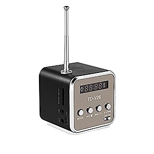 Hemobllo Mini Speaker Digital Portable Music MP3/4 Player Micro SD/TF USB Disk Speaker FM Radio Mini Digital Display Screen Speaker Music Player(Black)