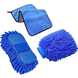 GAORONG Car wash Cleaning Supplies 3-Piece Set Premium Chenille Microfiber Washing Sponge-Washing Gloves-Washing Towel-no lint Scratches-Super Soft Cleaning Gloves with Handbag Gloves