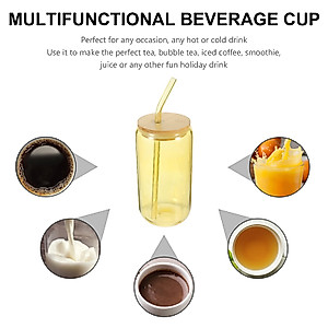 Kichvoe Glass Cups with Wood Lids and Straws 500ml Wide Mouth Drinking Mason Glass Tumbler Reusable Beer Cans Glasses Iced Coffee Glass Juice Bo Ba Cup Milk Cup for Home Office--Blue
