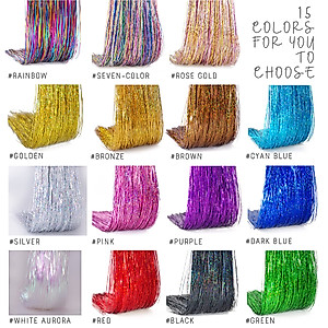 SEPTBEAM Hair Tinsel Clip in Extensions Pink Sparkle & Highlights for Hair 20.5 Inch 6pcs Each Pack Multi-Colors Synthetic Hair Extensions for Party, Christmas, New Year, Halloween, Cosplay(Pink)