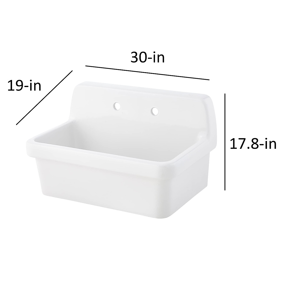 ELLAI 30 Inch White Wall Mount Utility Sink High Back Wall Mounted Ceramic Laundry Tub 15 Gallon Slop Sink for Laundry Room, Garage, Kitchen, Basement 30" x 19" x 18"