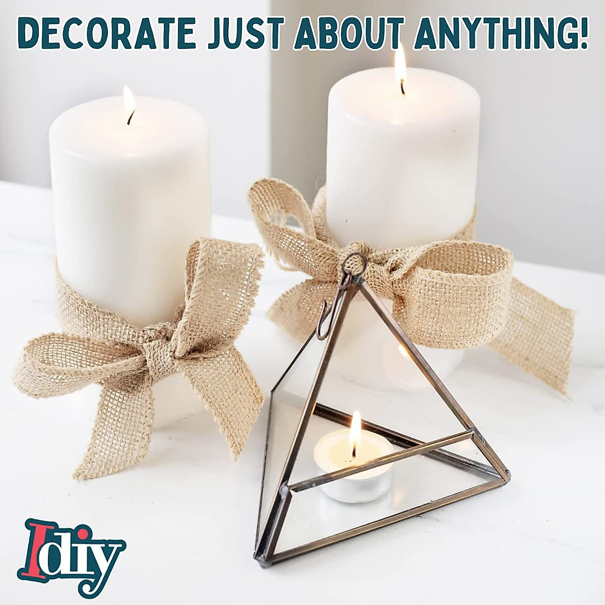 Idiy Natural Burlap Ribbons (1.5" Wide, 10 Yards) - No Wire, 100% Jute - Great for DIY Crafts and Projects, Gift Wrapping, Wedding Decoration, and More!