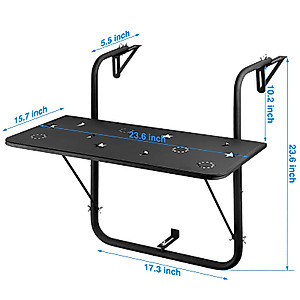 modsden Outdoor Folding Balcony Bar Table for Railing, Adjustable Balcony Railing Table for Baluster Garden Deck,Balcony Table Black