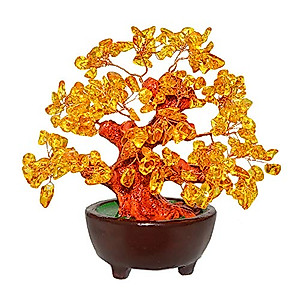 Feng Shui Natural Yellow Quartz Crystal Money Tree Bonsai Style Decoration for Wealth and Luck HN131