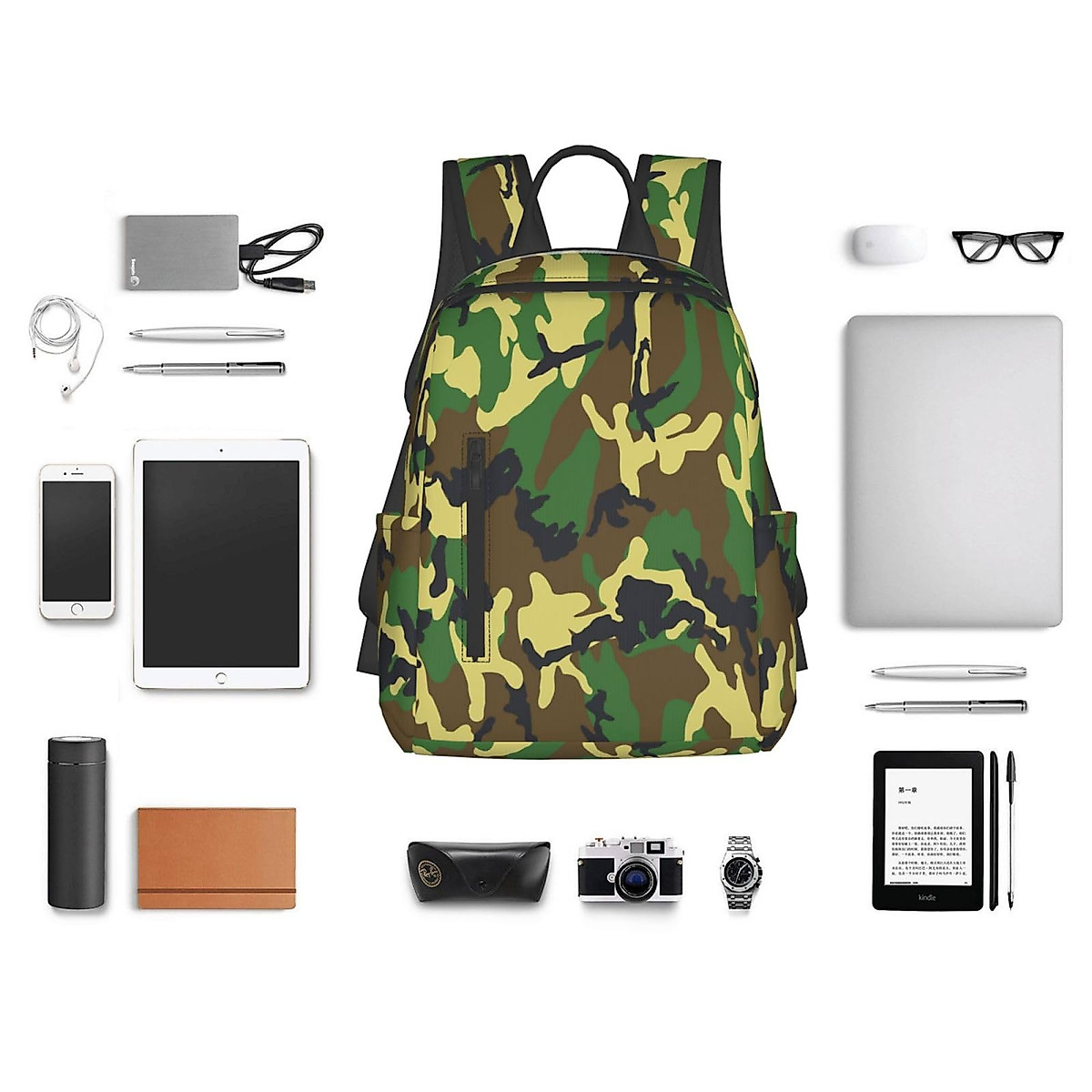 RIMENCH Lightweight Backpack For Basic Casual Daypack For Travel With Bottle Side Pockets (Army Camo Camouflage)