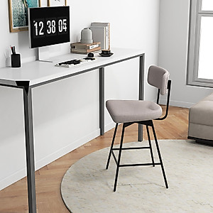 COSTWAY Bar Stools Set of 4, 25” Upholstered Counter Height Bar Stools with Back, 360° Swivel Dining Chairs with Heavy-Duty Metal Legs and Footrests, for Kitchen Island, Dining Room, Bar (4, Beige)