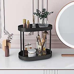 ZEALOTT 2 Tier Bathroom Organizer Countertop, Standing Rack Cosmetic Vanity Tray Kitchen Spice Rack, Stainless Steel Sink Storage Shelf, Black Oval Design