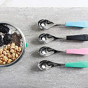 Avanchy® Baby Spoons Stainless Steel and Silicone Set, Self Feeding Food Utensils, 4 Months Baby Led Weaning, 2 Pack, Gray Spoons