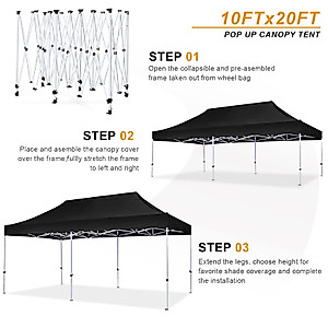 HLong 10x20FT Pop Up Canopy Tent Outdoor Heavy Duty Commercial Instant Sun Shelter, Black