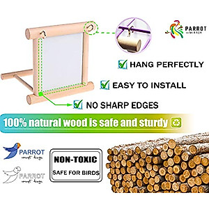 Blessed family Bird Parakeet Mirror for Cage,Parrot Perch Stand,Wooden Hummingbird Swing Toy,Parakeet Accessories for Cockatiels Conure Finch Lovebird Canary African Grey Macaw