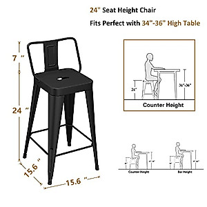 WENTMENT Metal Bar Stools Set of 4 Counter Height Bar Stools Barstools with Removable Back 24" Kitchen Bar Stools, Black