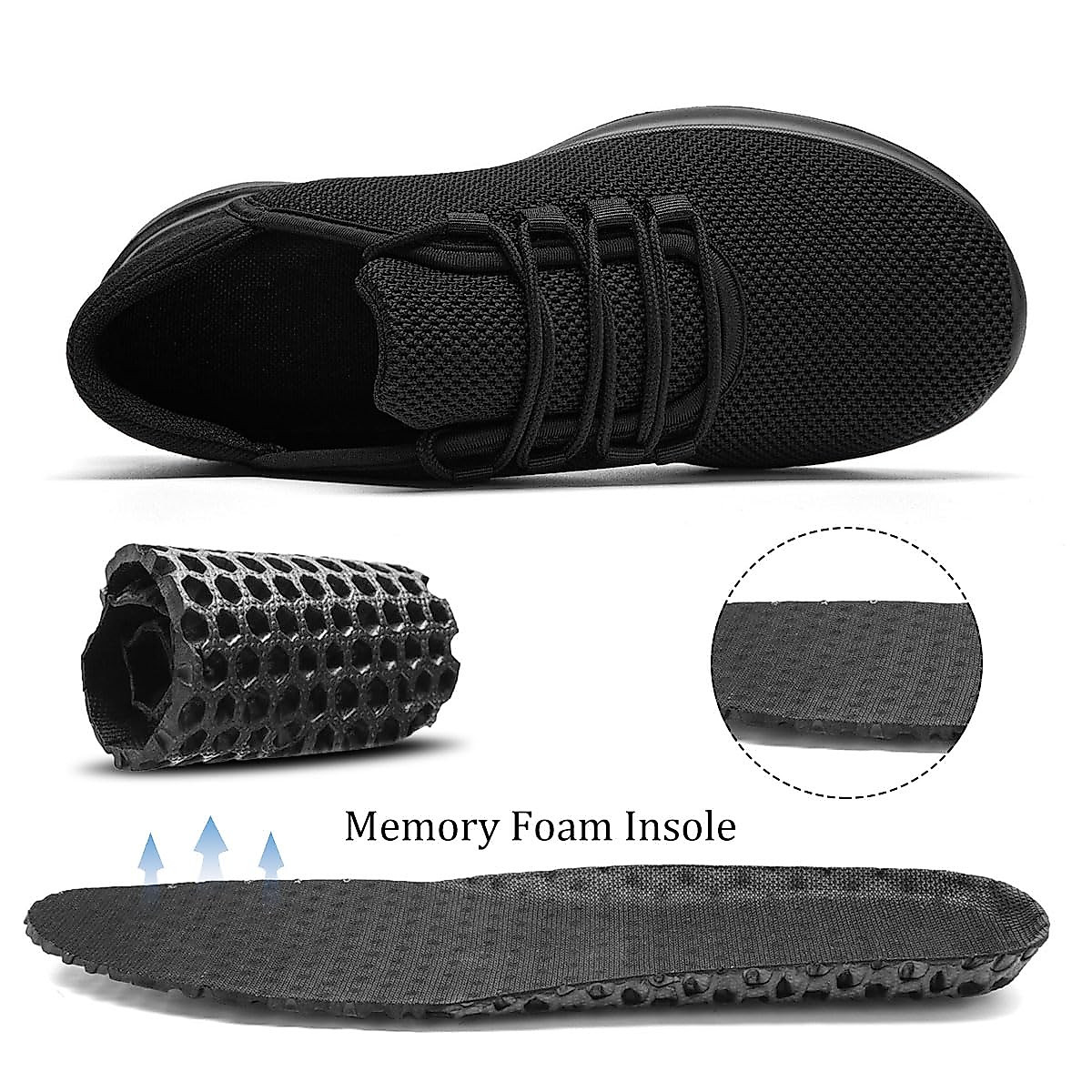 HIIGYL Womens Running Shoes Lightweight Breathable Walking Sneakers Athletic Workout Gym Tennis Shoes All Black Size 9