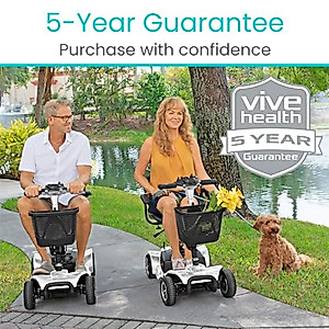 Vive 4 Wheel Mobility Scooter - Electric Powered Wheelchair Device - Compact Heavy Duty Mobile for Travel, Adults, Elderly - Long Range Power Extended Battery with Charger and Basket Included
