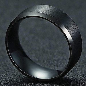 8mm Brushed Matte Black Titanium Stainless Steel Classical Simple Plain Ring Wedding Band (stainless-steel, 8)