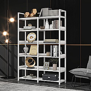 Merax 6-Tier Tall Bookshelf Bookcase, Freestanding Open Large Vintage Industrial Storage and Display Shelves for Home Office