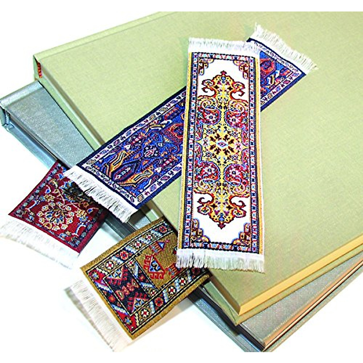 Oriental Rug Carpet Bookmarks (Set of 4) Assorted Designs- Beautiful, Elegant, Woven Cloth Bookmarks!