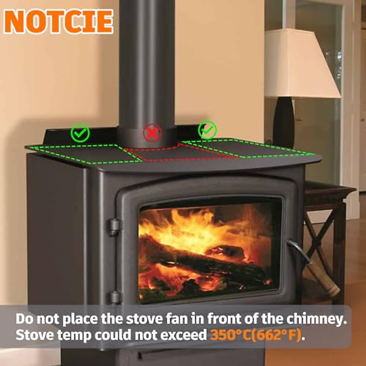KIAADSY Wood Stove Fan Heat Powered, 5-Blade Fireplace Fan for Wood/Fireplace/Log Burner, Efficiently Circulate Warm Air, Cocoon Fan(Black, 5 Blade)
