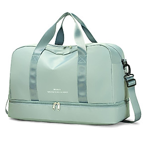 Travel Gym Tote Bag for Women,Duffle Carry On Bag,Weekender Overnight Bags for Women Large Tote Sport Bag for Women with Dry Wet Pocket,Green