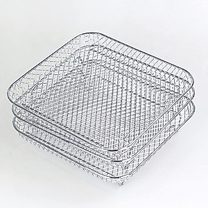 Homaisson Air Fryer Racks, Three Stackable 7.8 inch Air Fryer Racks for 4.2QT - 5.8QT Air fryers, Stainless Steel Dehydrator Air Flow Racks for Ninja, Gowise, Phillips Air Fryers, Ovens, Press Cookers (Square)