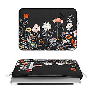 MOSISO Laptop Sleeve Compatible with MacBook Air/Pro, 13-13.3 inch Notebook, Compatible with MacBook Pro 14 inch 2023-2021 A2779 M2 A2442 M1, Garden Flowers Polyester Vertical Bag with Pocket, Black