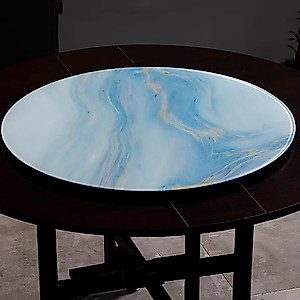MegLob Tempered Glass Lazy Susan Turnable for Dining Table, 8Mm Thickness Marbled Lazy Susan, Public Rotating Serving Tray, Blue Lazy Susan Turnable, Restaurant Props,A⌀68cm/26.8"