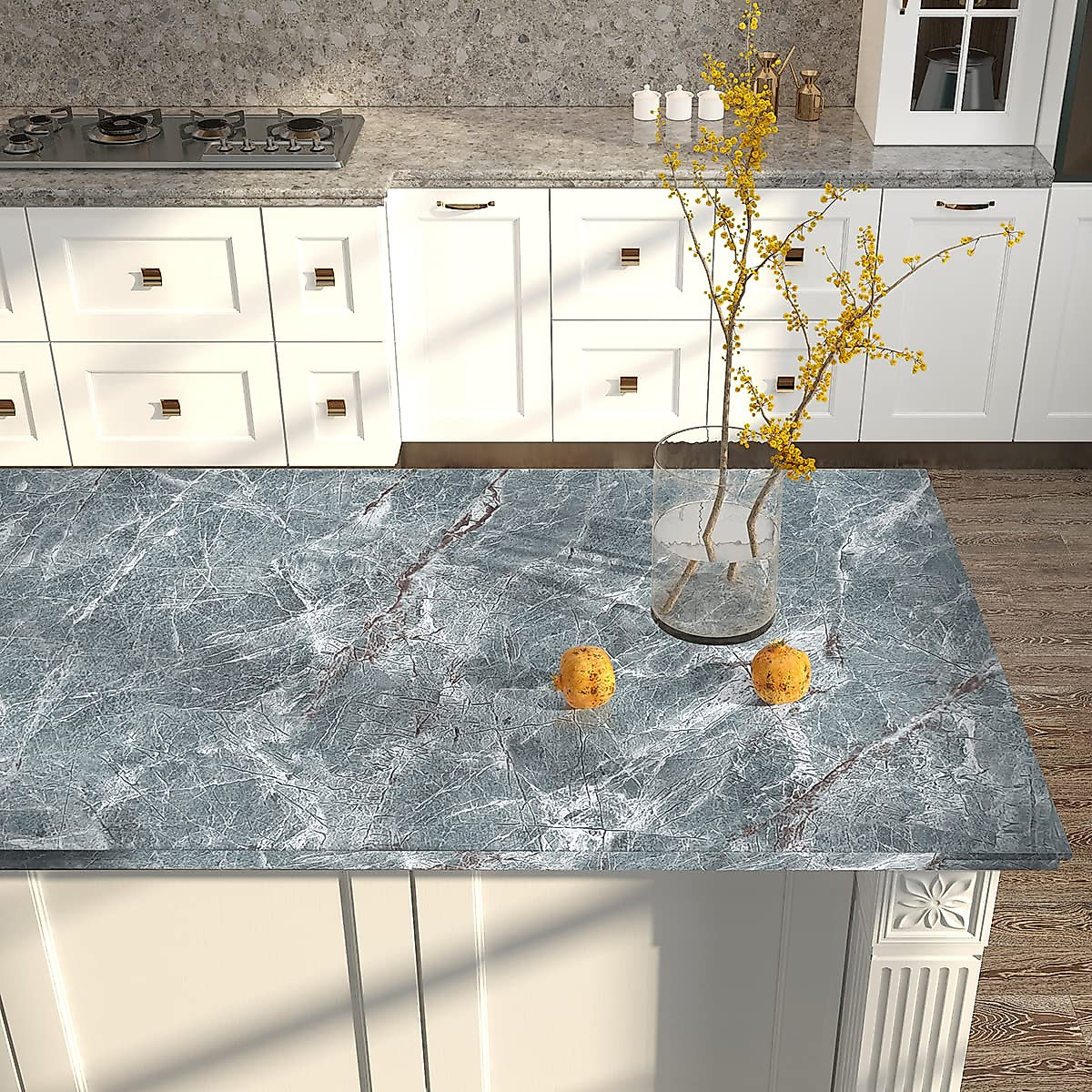 Erfoni Marble Contact Paper Blue Glossy Marble Wallpaper Marble Peel and Stick Wallpaper for Countertops 15.8inch x 197inch Granite Self Adhesive Removable Wall Paper for Cabinets Waterproof Vinyl