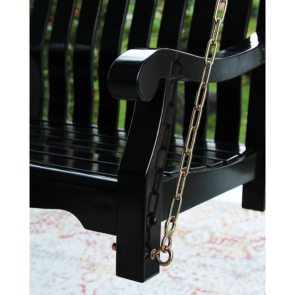 Bonn Mahogany Wood Black Porch Swing