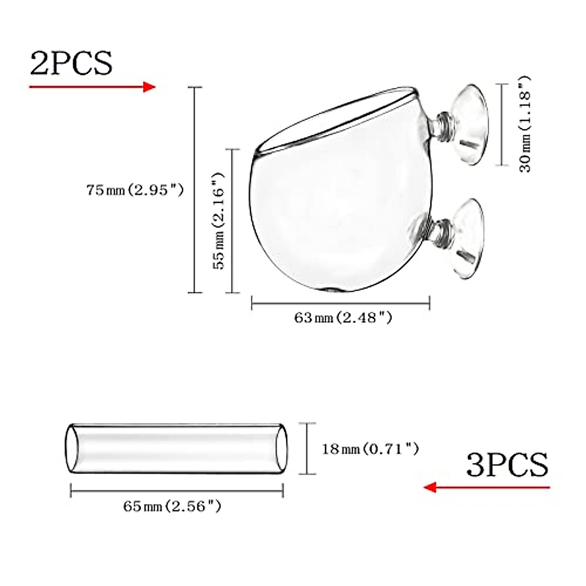 IAFVKAI 2pcs Aquarium Plant Cup Aquarium Decoration Aquatic Plant Pot with Suction Cups for Fish Tank Plant and 3-Tube Fish Shrimp Feeder Glass Breeding Tube