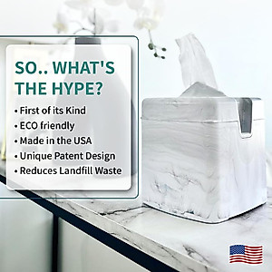 Tissuecaddy Life Hack Toilet Paper Dispenser - Money Saver Alternative to Tissue Box and Tissue Box Holder | Home, Bathroom, and More - White Marble