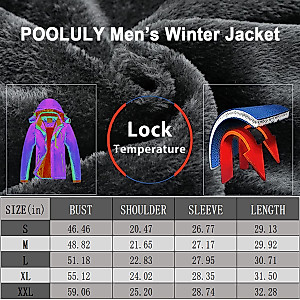 Pooluly Men's Ski Jacket Warm Winter Waterproof Windbreaker Hooded Raincoat Snowboarding Jackets Light Gray-M