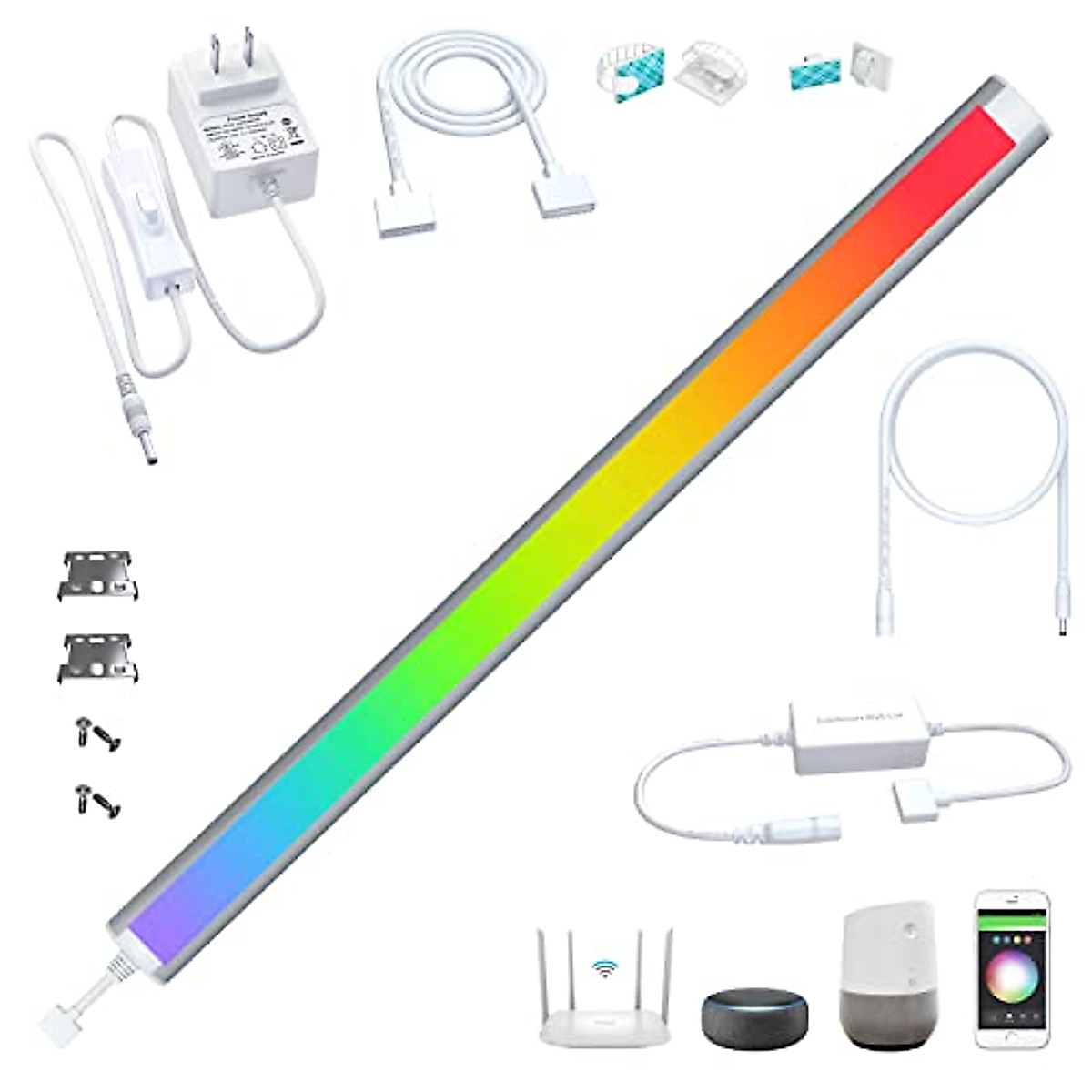 Smart Under Cabinet Lights,Color Changing & White 20Inch Cabinet Lighting Plug In,RGB LED Light Bar for Kitchen,Room Ambient,Alexa,Google Home,Smart Phone Control,Multi Colored Strip Lights,1pcs