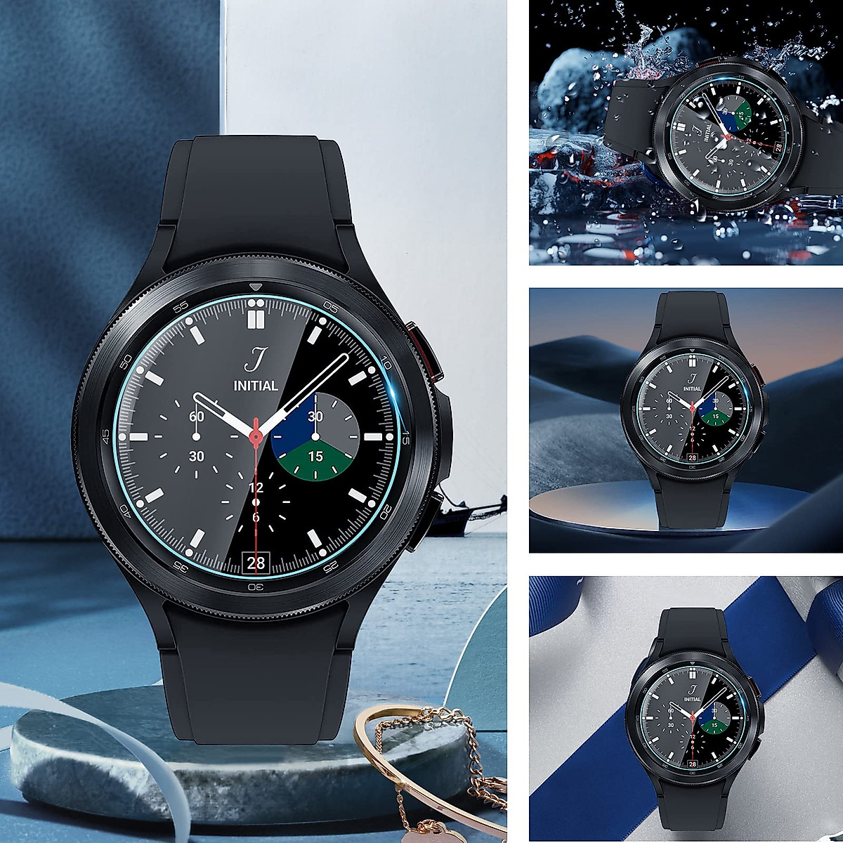 Suoman 2+2-Pack for Samsung Galaxy Watch 4 Classic 46mm Screen Protector, Privacy and High-Definition Combination, [Anti-Scratch] Ultra-Thin Tempered Glass Screen Protective Film