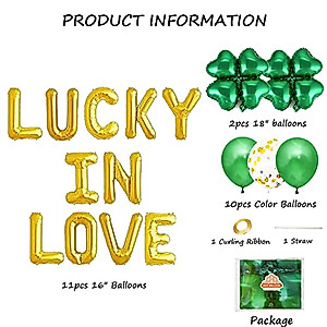 Geloar St. Patrick's Day Lucky in Love Decorations Saint Paddy's Day Theme Irish Four Leaf Clover Shamrock Foil Balloons Baby Shower March Birthday Bridal Shower Bachelorette Wedding Party Supplies