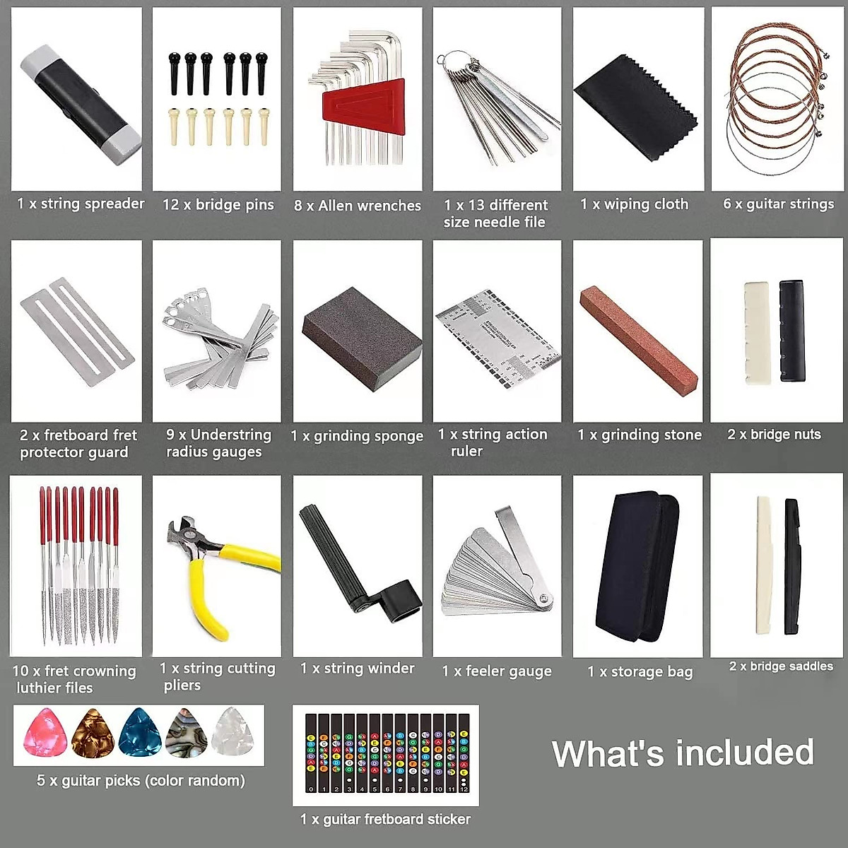 77 Pcs Guitar Maintenance Kit Repair Tool Setup with Carry Bag Large For Acoustic Guitar Electric guitar Ukulele Bass Banjo, String Instrument