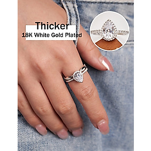 Oivley 2CT Pear Shaped Engagement Rings for Women Teardrop Sterling Silver Rings with 18K White Gold Plated Cubic Zirconia Wedding Rings for Women Promise Rings for Her-70