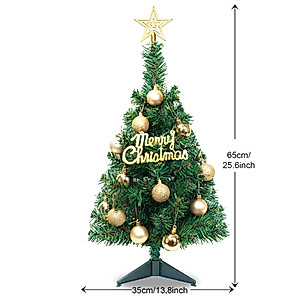 DUUDO Mini Christmas Tree,Small Christmas Tree with Star Hanging Ornaments Artificial Xmas Tree for Home,Office,Tabletop,Indoor Holiday Great DIY Christmas Decorations 25.6Inch
