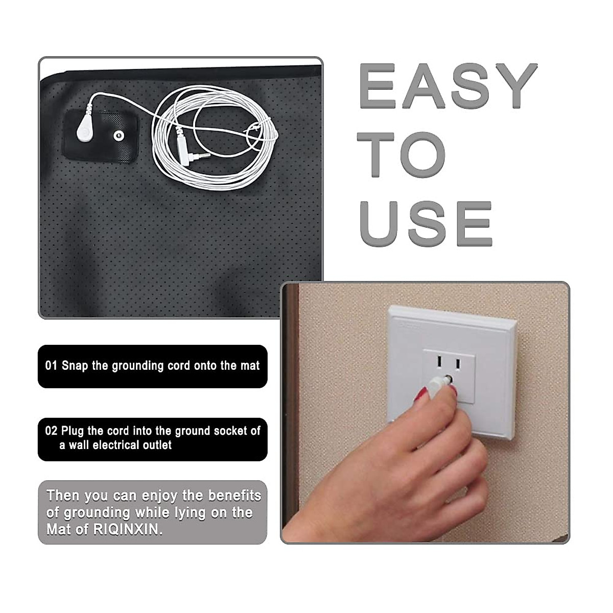 RIQINXIN Grounding Mattress Pad with 15ft grounding Cord Grounding Mat Perforated Design Conductive PU Leather Grounding Mat for Bed Relieve Pain 55x71in Black